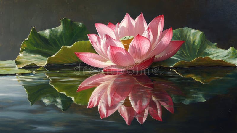 Pink Lotus Blossom Reflecting in Still Water Stock Illustration ...