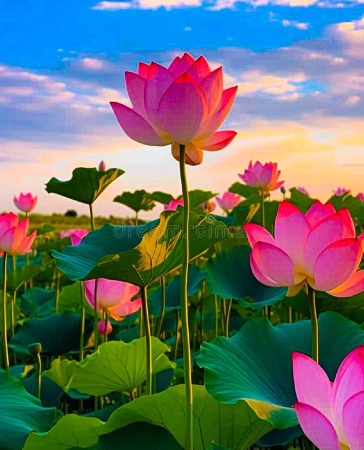 Pink Lotus Flower, Flower in the Middle of the Pond, Lotus Leaf, Pond ...