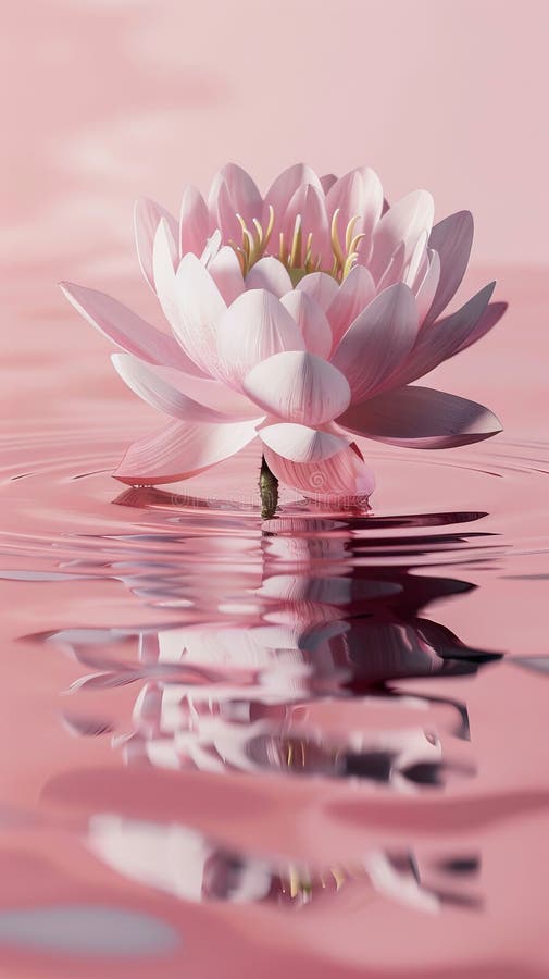 Pink Lotus Flower with Reflection on Calm Water, Serene and Tranquil ...
