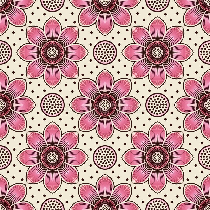 Pink Lotus Flower Pattern on Black Background Stock Vector ...