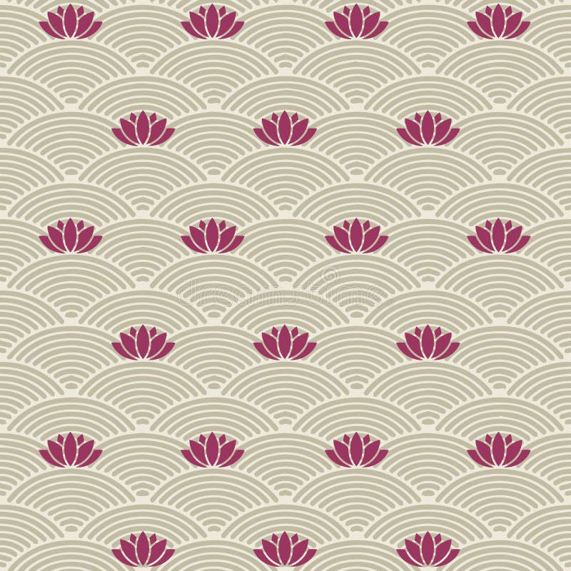 Pink Lotus on Light Cream Background Vector with Geometric Pattern ...