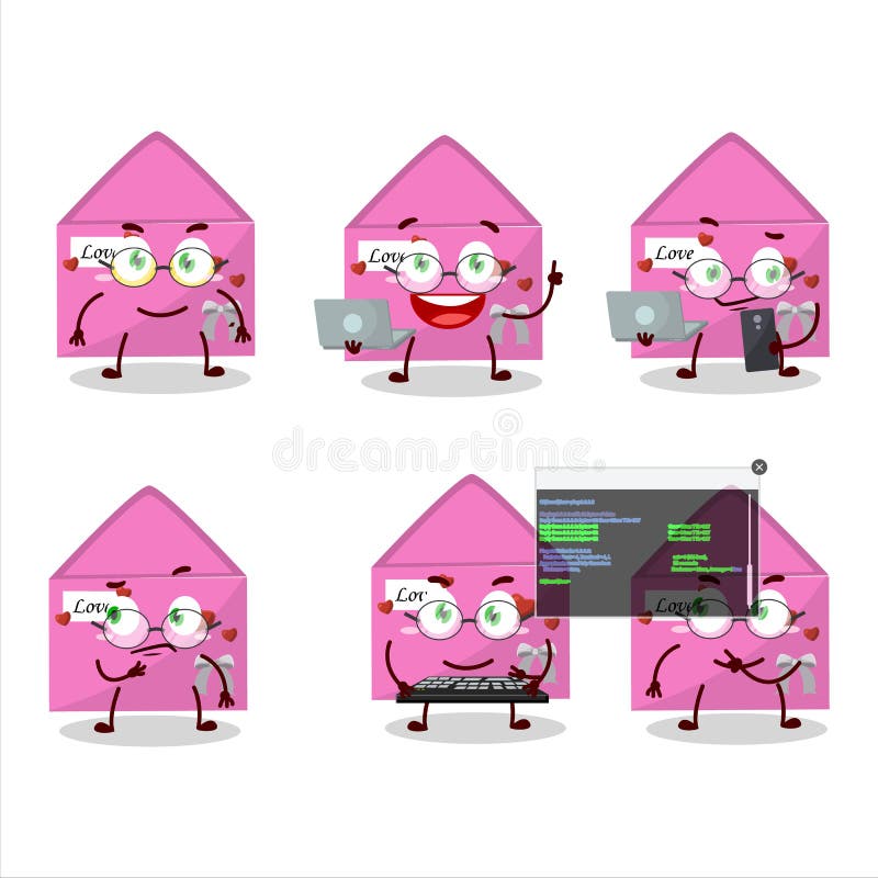 Pink Love Envelope Programmer Cute Cartoon Character with Stock Vector ...