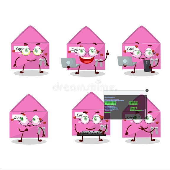 Pink Love Envelope Programmer Cute Cartoon Character with Stock Vector ...