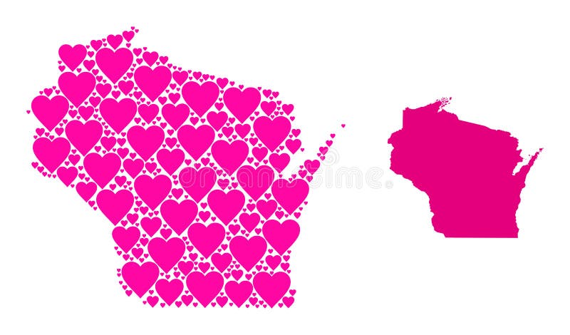 Pink Love Pattern Map of Wisconsin State Stock Illustration ...