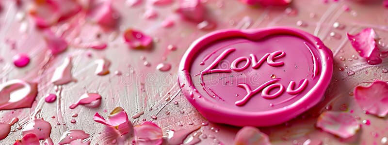 A Pink Love You Stamp with Water Drops on it Stock Photo - Image of ...