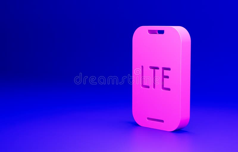 Pink LTE Network Icon Isolated on Blue Background. Minimalism Concept ...