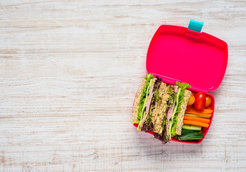 Pink Lunch Box with Sandwich and Copy Space Stock Image - Image of ...