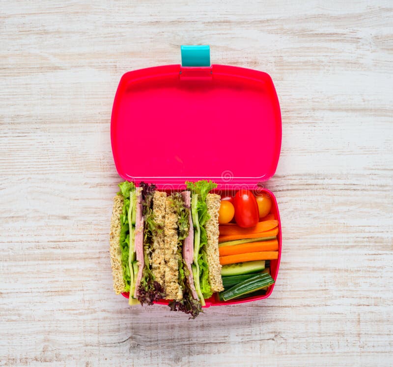 Pink Lunch Box with Sandwich and Copy Space Stock Image - Image of ...