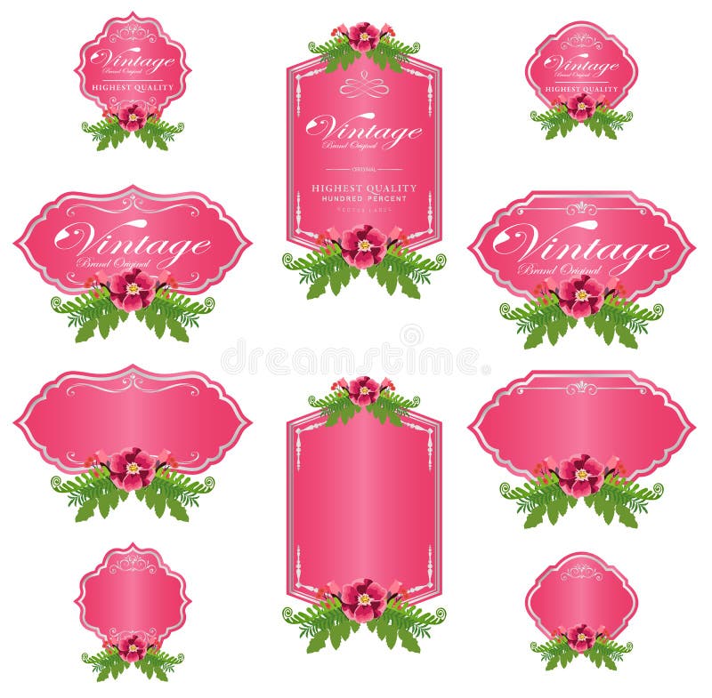 Pink Luxury Invitation Flower Labels and Blank Labels Stock Vector ...