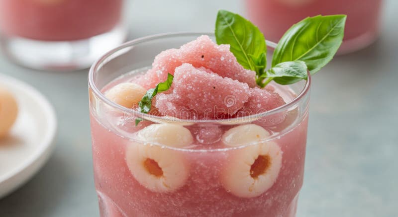 Pink Lychee Basil Slush Drink in Glass Stock Illustration ...