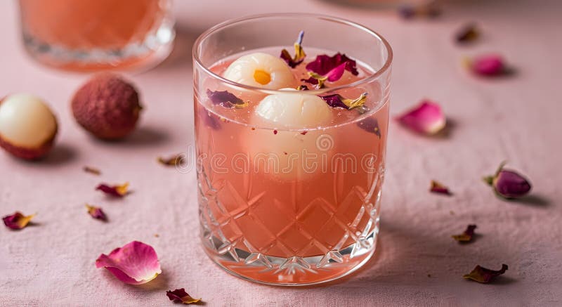 Refreshing Lychee Rose Cocktail in Crystal Glass Stock Illustration ...