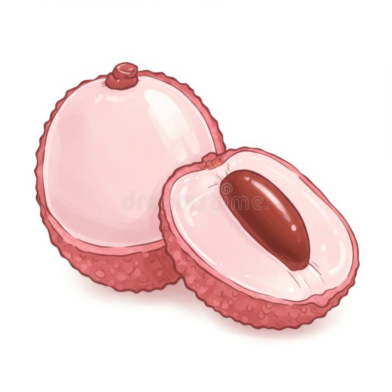 Pink Lychee Fruit Illustration with Cut Section Stock Illustration ...