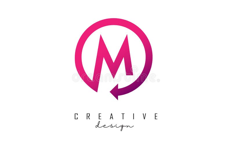 Pink M Letter Logo Design with Circle Frame and Arrow Stock Vector ...