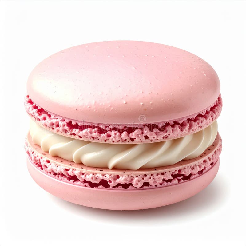 Pink Macaron with Vanilla Cream Filling on White Background Stock ...
