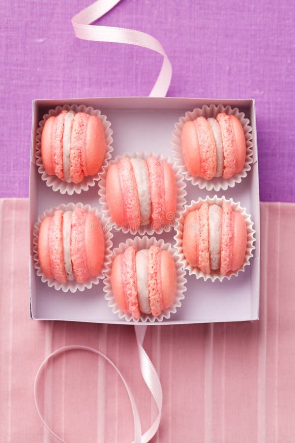 Pink macarons in a box stock photo. Image of snack, buttercream - 67194866
