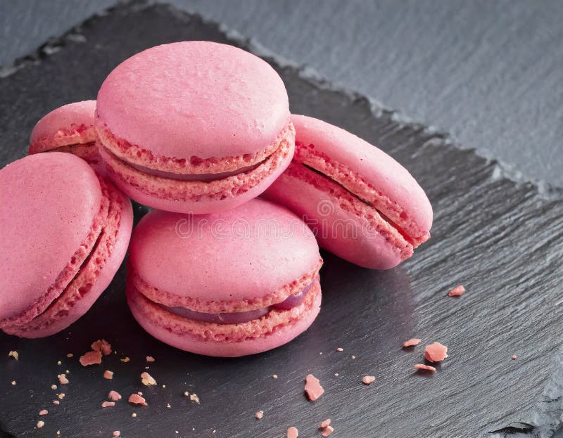 Pink Macaroons on Black Slate Stock Illustration - Illustration of ...