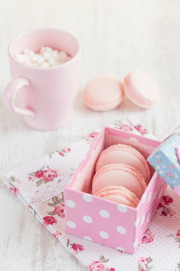Pink Macaroons in Gift Box. Pastel Colored Stock Photo - Image of ...