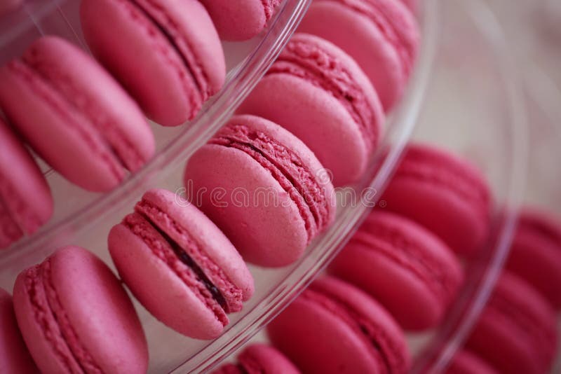 Pink Macaroons on Rounded Plate Candy Sweets Stock Image - Image of ...