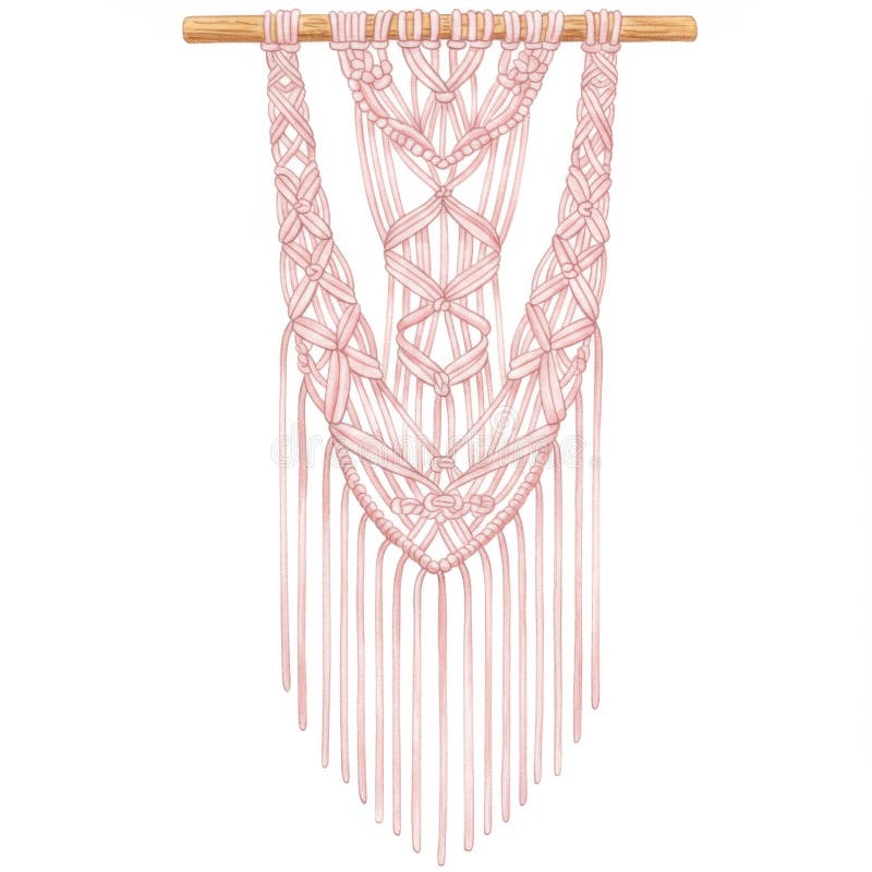 Pink Macrame Wall Hanging with Fringe Detail Stock Illustration ...