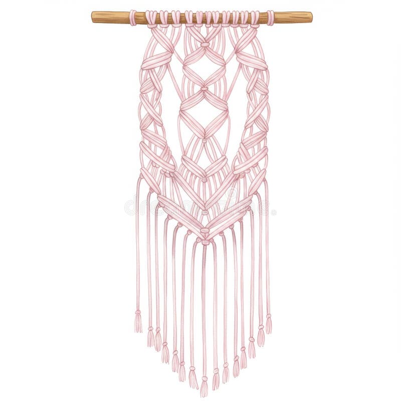 Pink Macrame Wall Hanging with Fringe Detail Stock Illustration ...