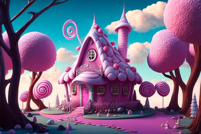 Pink Magic Cartoon House in the Forest. Illustration Generative AI ...
