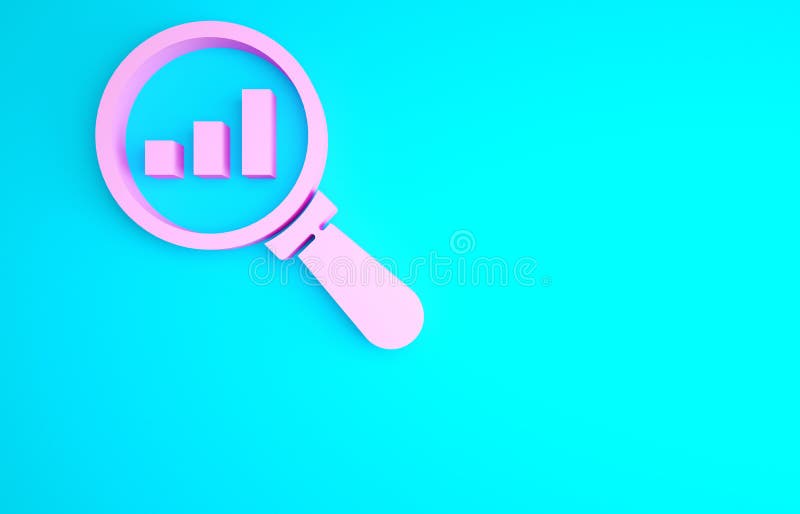 Pink Magnifying Glass and Data Analysis Icon Isolated on Blue ...