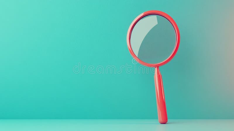 Pink Magnifying Glass on Turquoise Backdrop with Copy Space. Stock ...