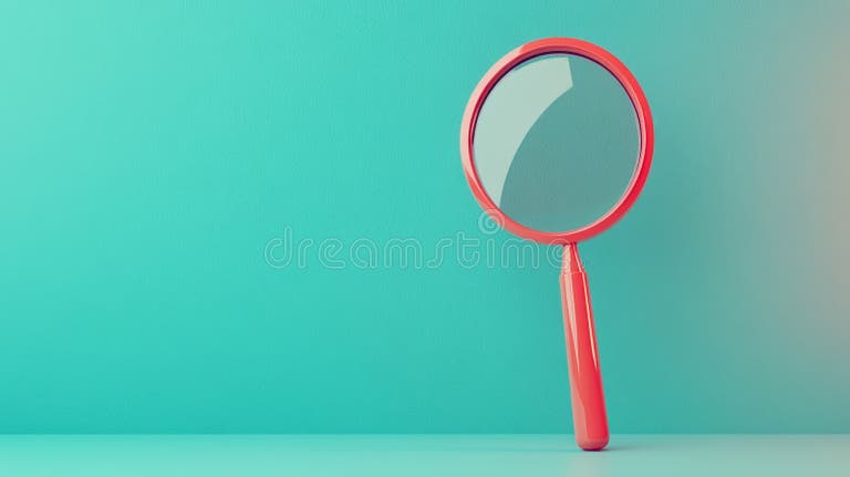 Pink Magnifying Glass on Turquoise Backdrop with Copy Space. Stock ...