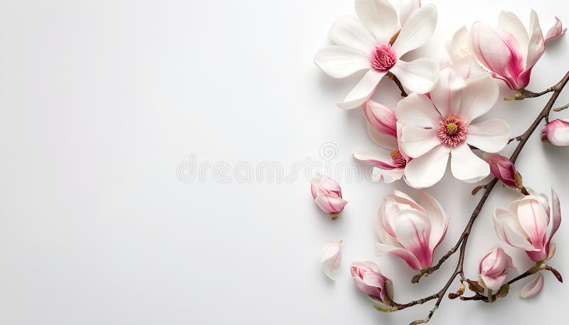 Pink Magnolia Flower Isolated on White Background with Full Depth of ...