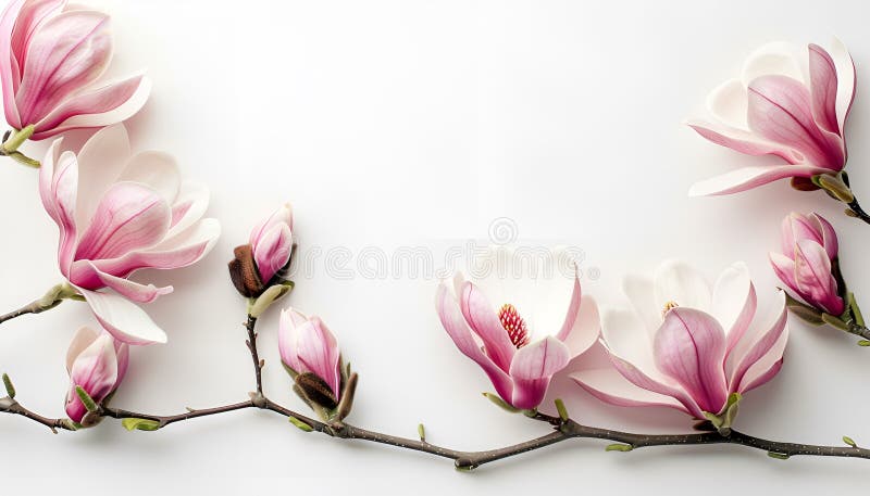 Pink Magnolia Flower Isolated on White Background with Full Depth of ...