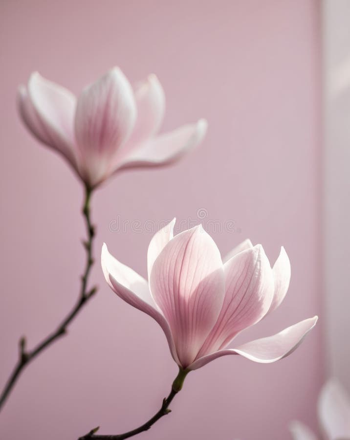 Pink Magnolia Flowers on a Pink Background. Stock Image - Image of ...