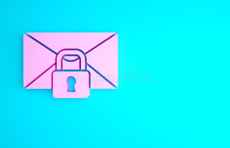 Pink Mail Message Lock Password Icon Isolated on Blue Background ...
