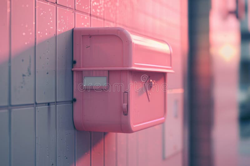 A Pink Mailbox Attached To a Building Side. Suitable for Postal or ...