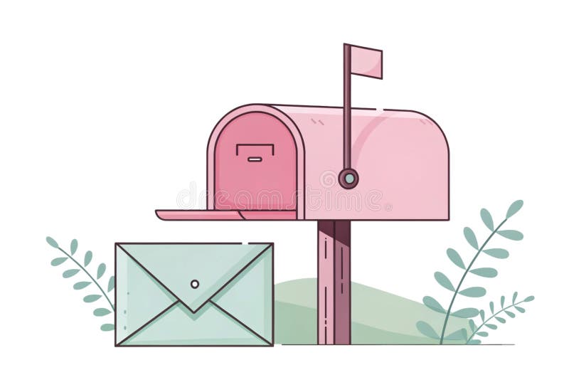 Pink Mailbox with Pastel Envelope, Minimalist Flat Design Isolated on ...