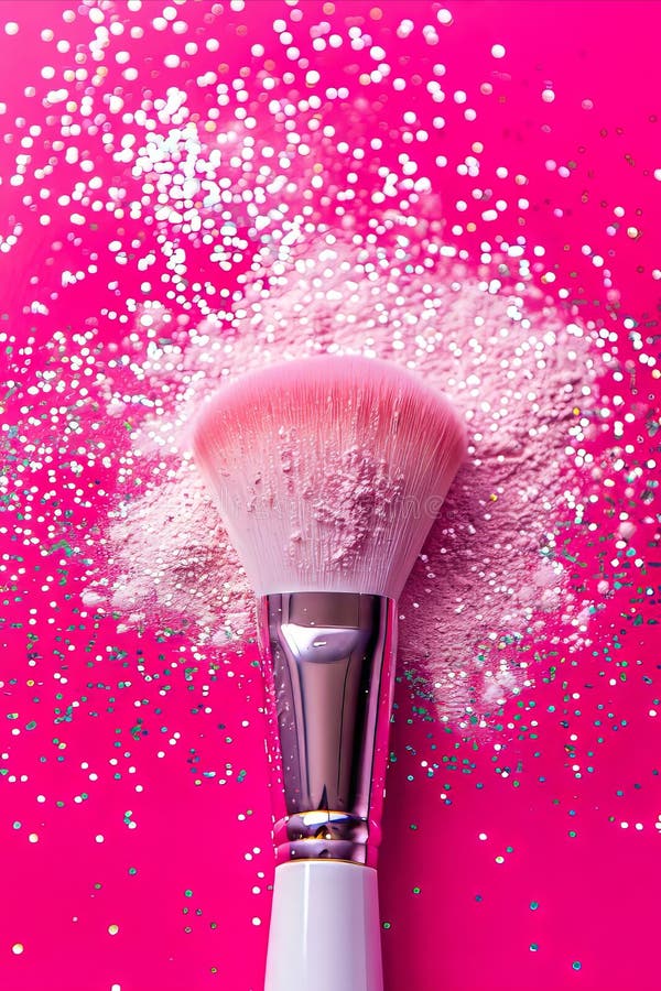 A Pink Makeup Brush with Glitter on a Background Stock Image - Image of ...