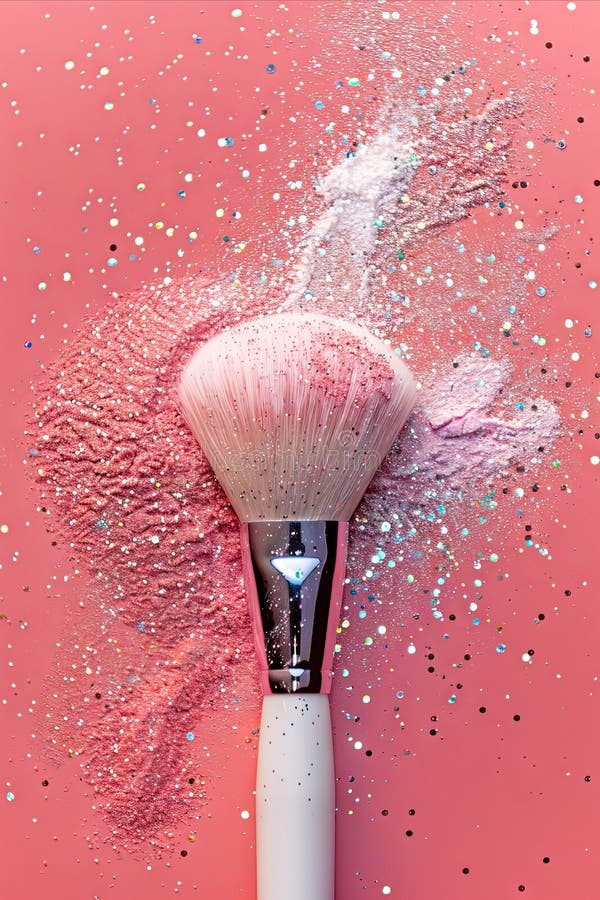 A Pink Makeup Brush with Glitter on a Background Stock Image - Image of ...