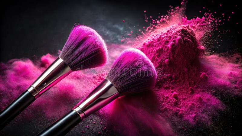 Pink Makeup Brushes in Vibrant Powder Cloud Explosion. Generative AI ...