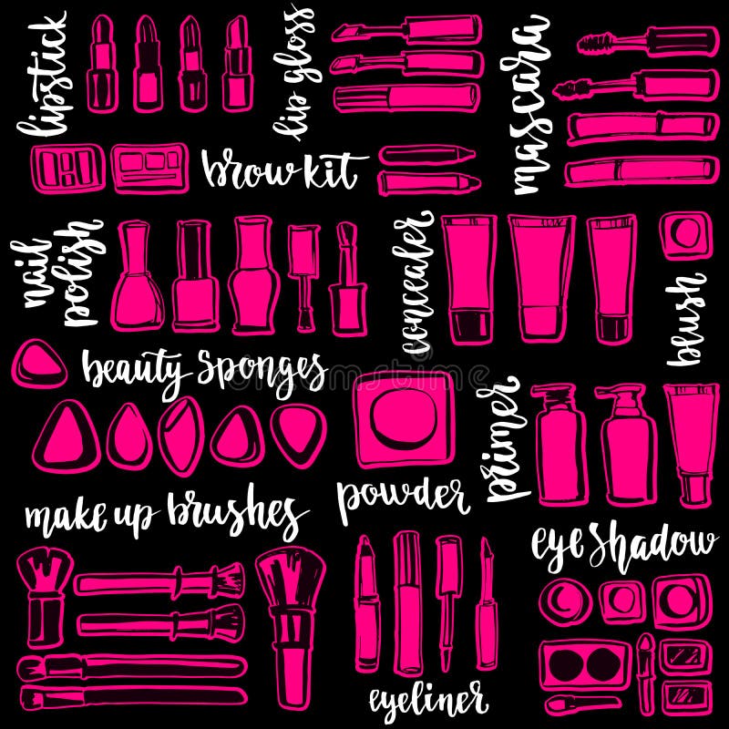 Pink Makeup Cosmetic Pattern with Lettering. Stock Vector ...