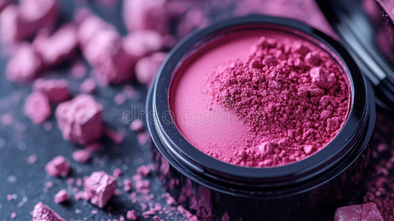 Pink Makeup Powder Compact and Crumbled Particles Stock Illustration ...