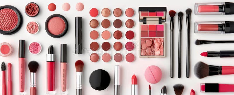 Pink Makeup Products on White Surface Stock Image - Image of supply ...