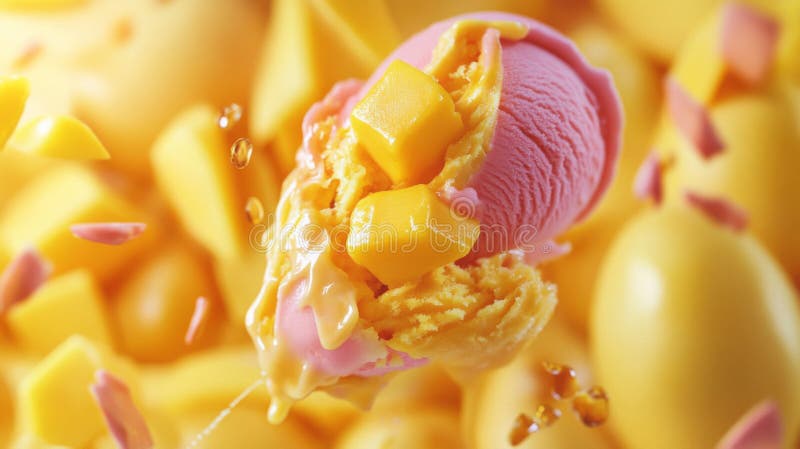 Pink Mango Ice Cream with Fresh Fruit Pieces Stock Illustration ...