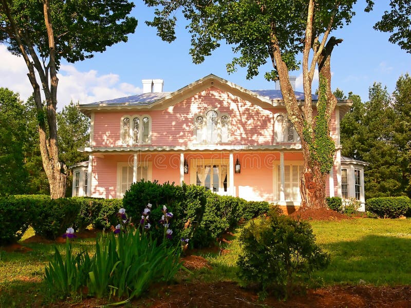 Pink Mansion stock image. Image of palm, weathered, water - 31157645