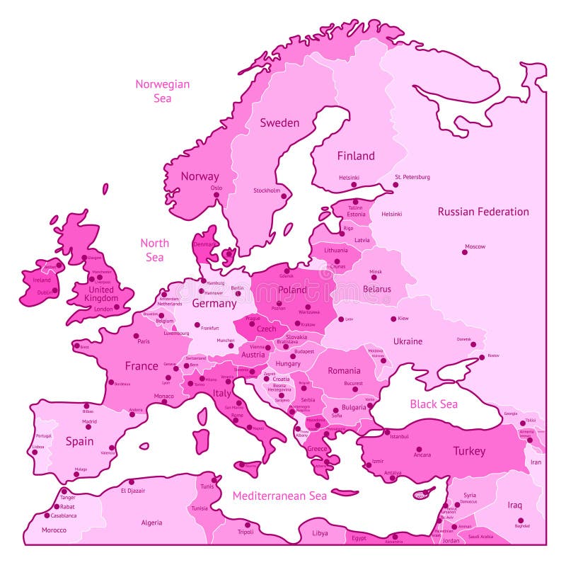 Pink map of Europe stock vector. Illustration of north - 13684656