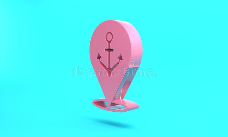 Pink Map Pointer with Anchor Icon Isolated on Turquoise Blue Background ... Pink Map Pointer with Anchor Icon Isolated on Turquoise Blue Background ...