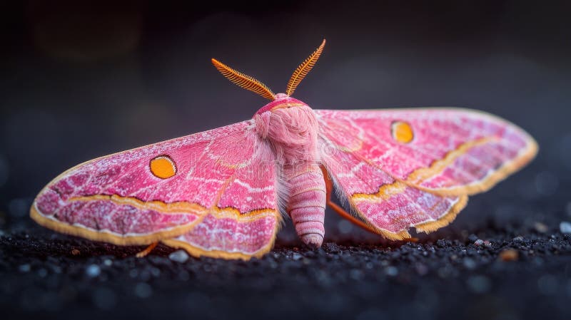 A Pink Maple Moth on a Black Isolated Background. Pink Moth on the ...