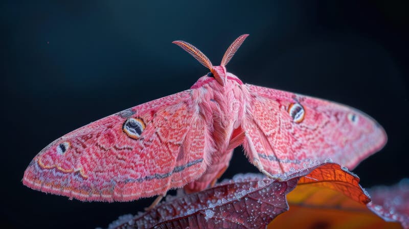 A Pink Maple Moth on a Black Isolated Background. Pink Moth on the ...