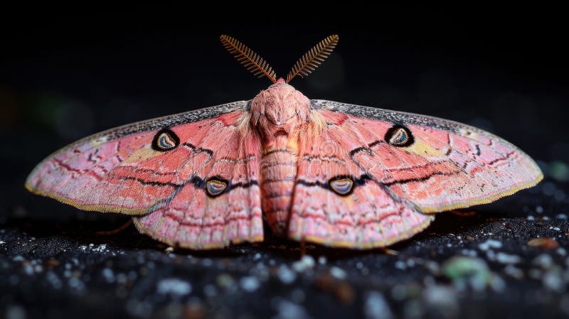 A Pink Maple Moth on a Black Isolated Background. Pink Moth on the ...