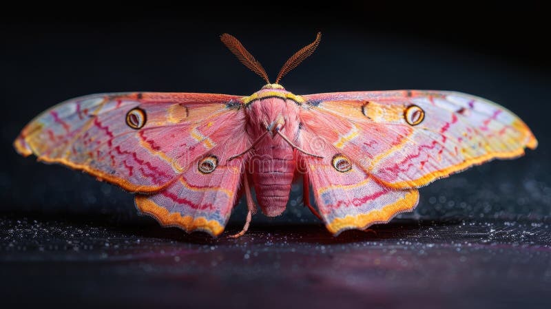 A Pink Maple Moth on a Black Isolated Background. Pink Moth on the ...