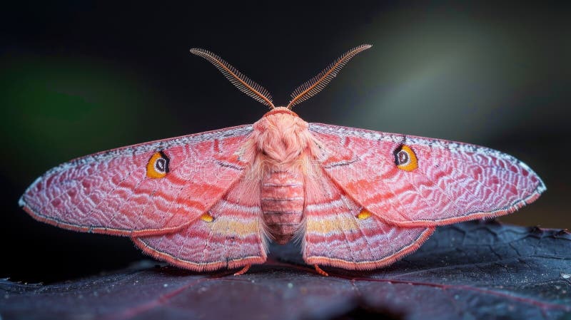 A Pink Maple Moth on a Black Isolated Background. Pink Moth on the ...