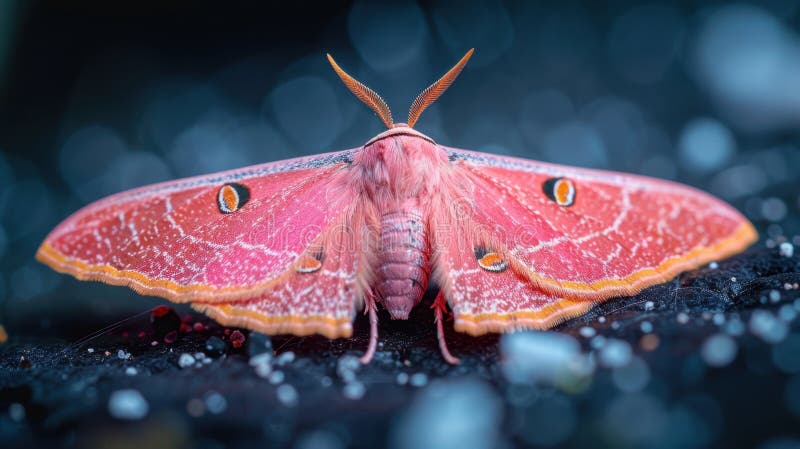 A Pink Maple Moth on a Black Isolated Background. Pink Moth on the ...